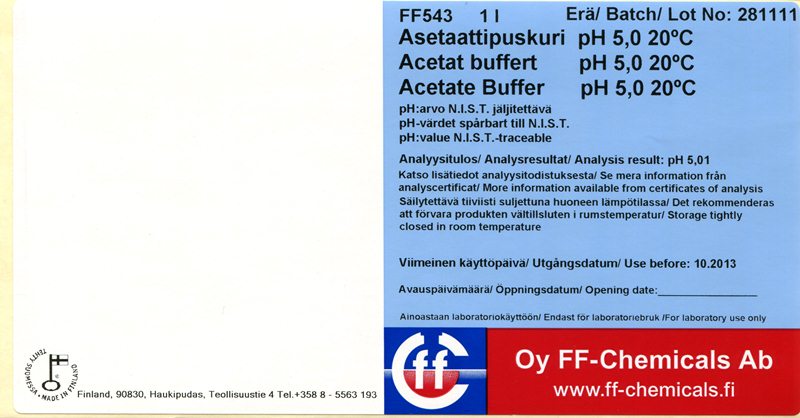 Acetate Buffer Solution 0,05 mol/l pH 5,0 20°C,Traceable to NIST - FF ...