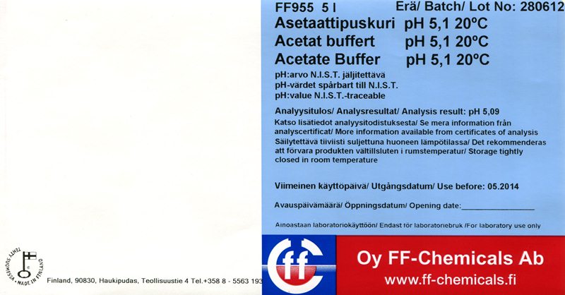 Acetate Buffer Solution pH 5,1 20°C, Traceable to NIST - FF-Chemicals