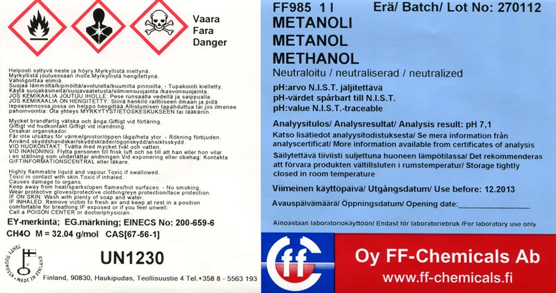 Metanoli (neutraloitu) (pH NIST-jäljitettävä) - FF-Chemicals